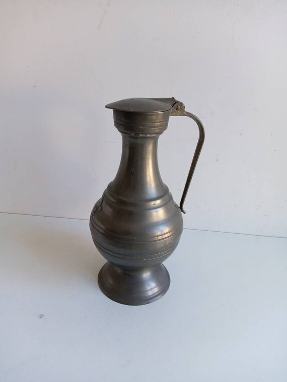 long necked ewer Tall French antique pewter pitcher circa 1800s. wine ...
