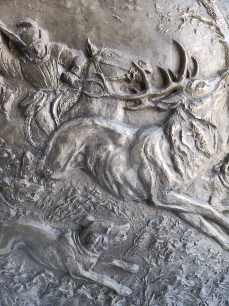 French Vintage Pewter Style Relief Ancient Stag Hunting Scene - Etsy