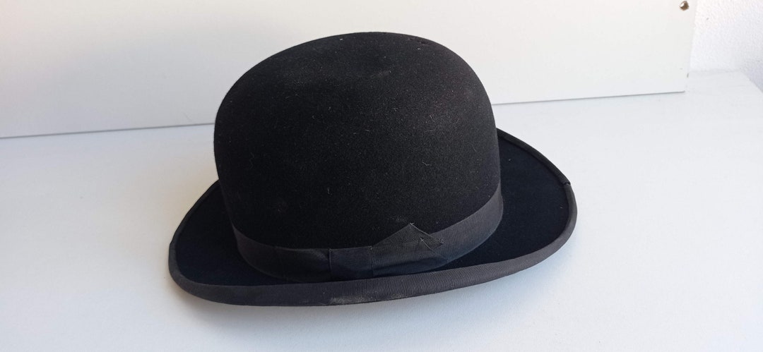 French Vintage / Antique Black Felt Bowler Hat, Steampunk, Banker's Hat, Clockwork Orange, Derby ...