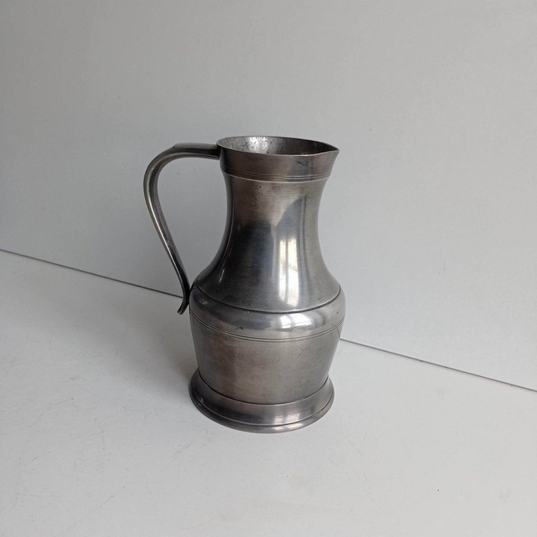 French Antique / Vintage Pewter Wine / Water Jug With Modernist Handle ...