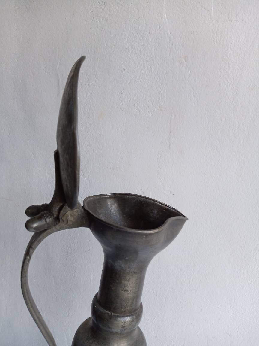 long necked ewer Tall French antique pewter pitcher circa 1800s. wine ...