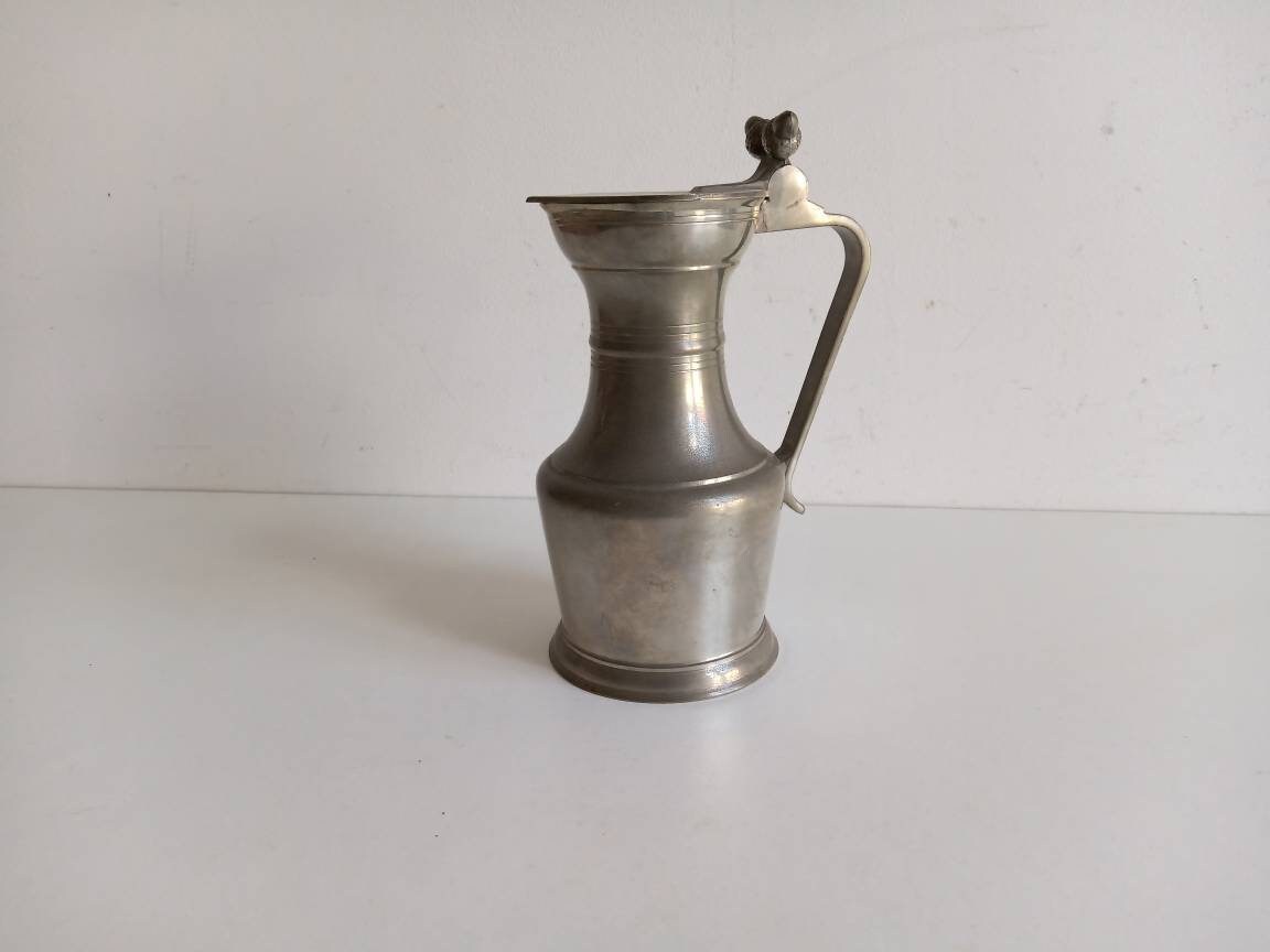 long necked ewer Tall French antique pewter pitcher circa 1800s. wine ...