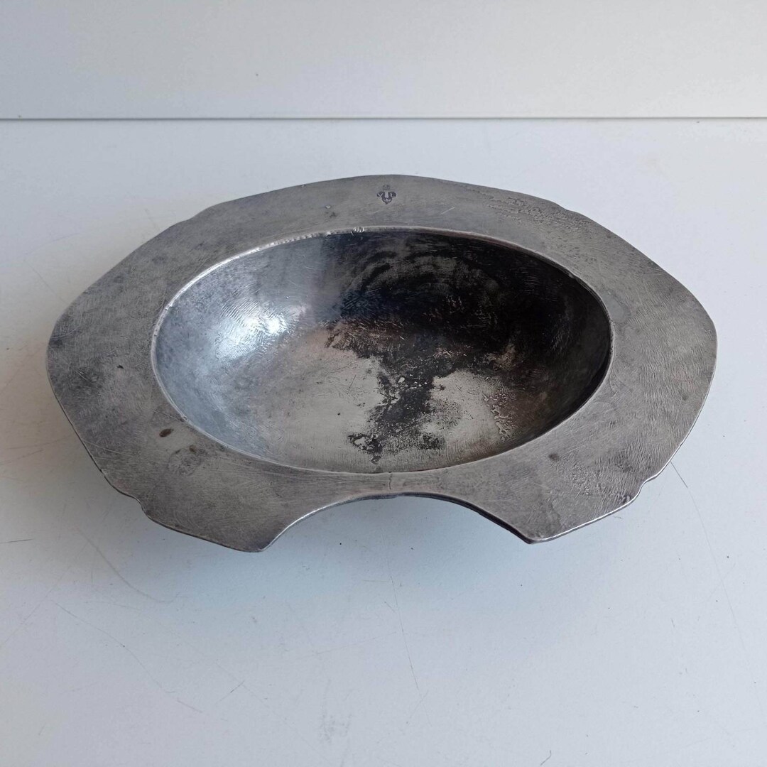 Antique French Rustic Pewter Shaving Bowl With Pewter Stamps Circa ...