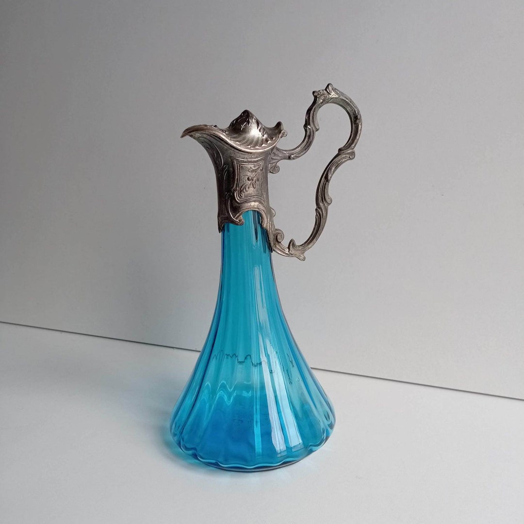 French Art Nouveau Styled Wine / Claret Carafe / Decanter in Blue ...