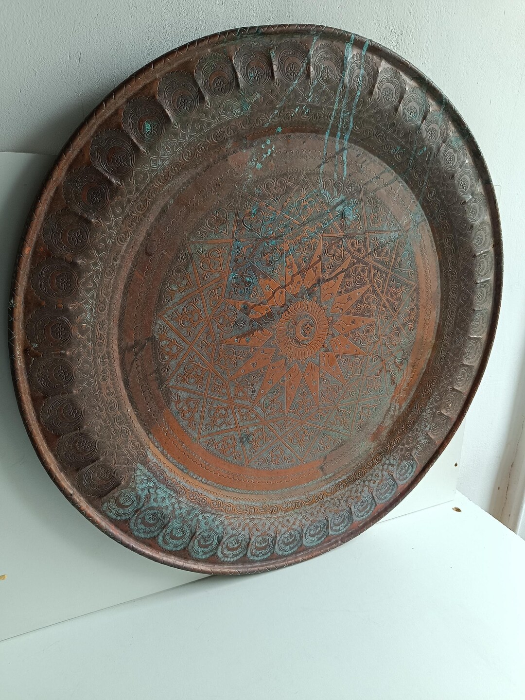 Traditional North African Large Copper Table Top, With Vert De Gris and ...