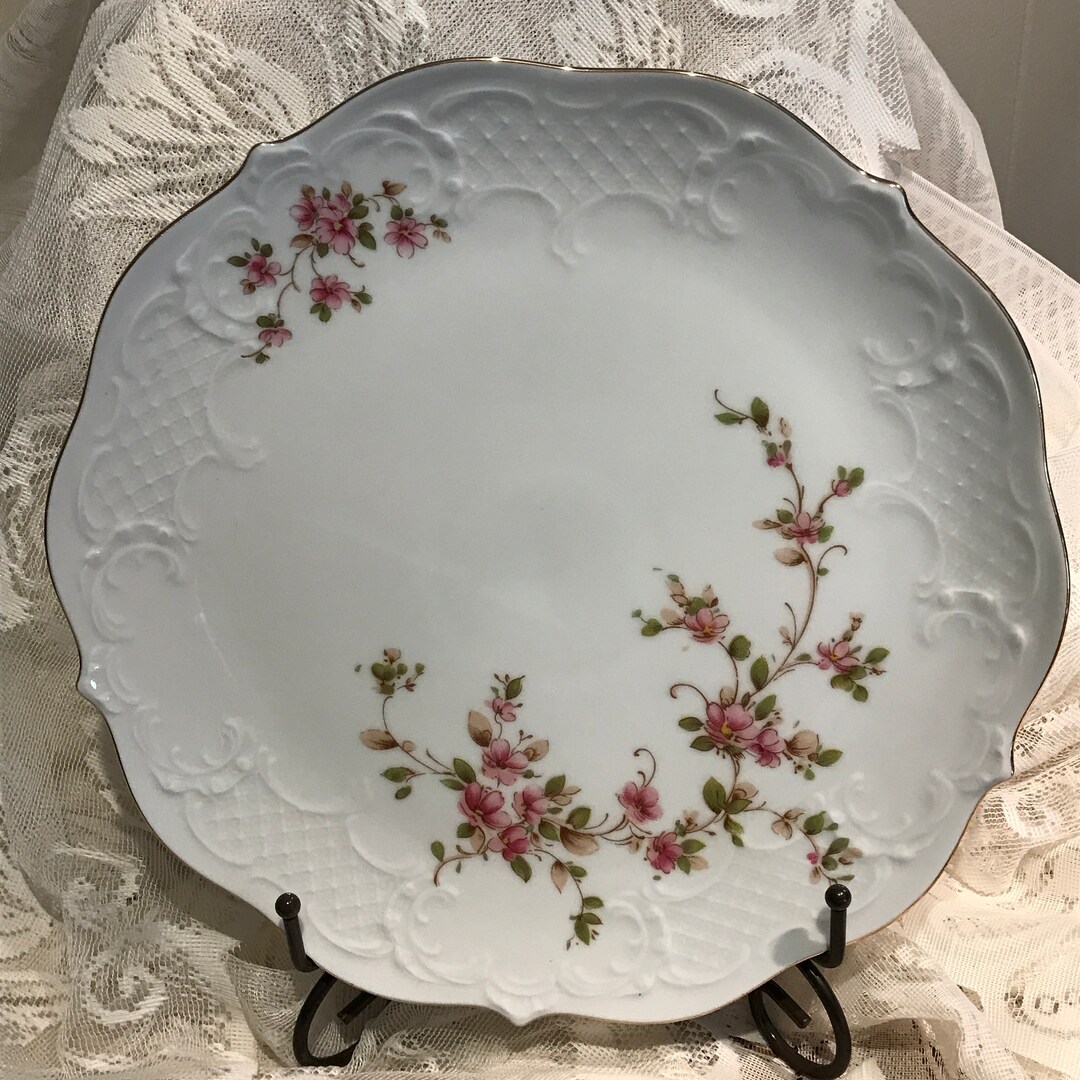 Vintage Lindner Handarbeit Serving Platter 12" Plate Moss Rose 22K Gold ...
