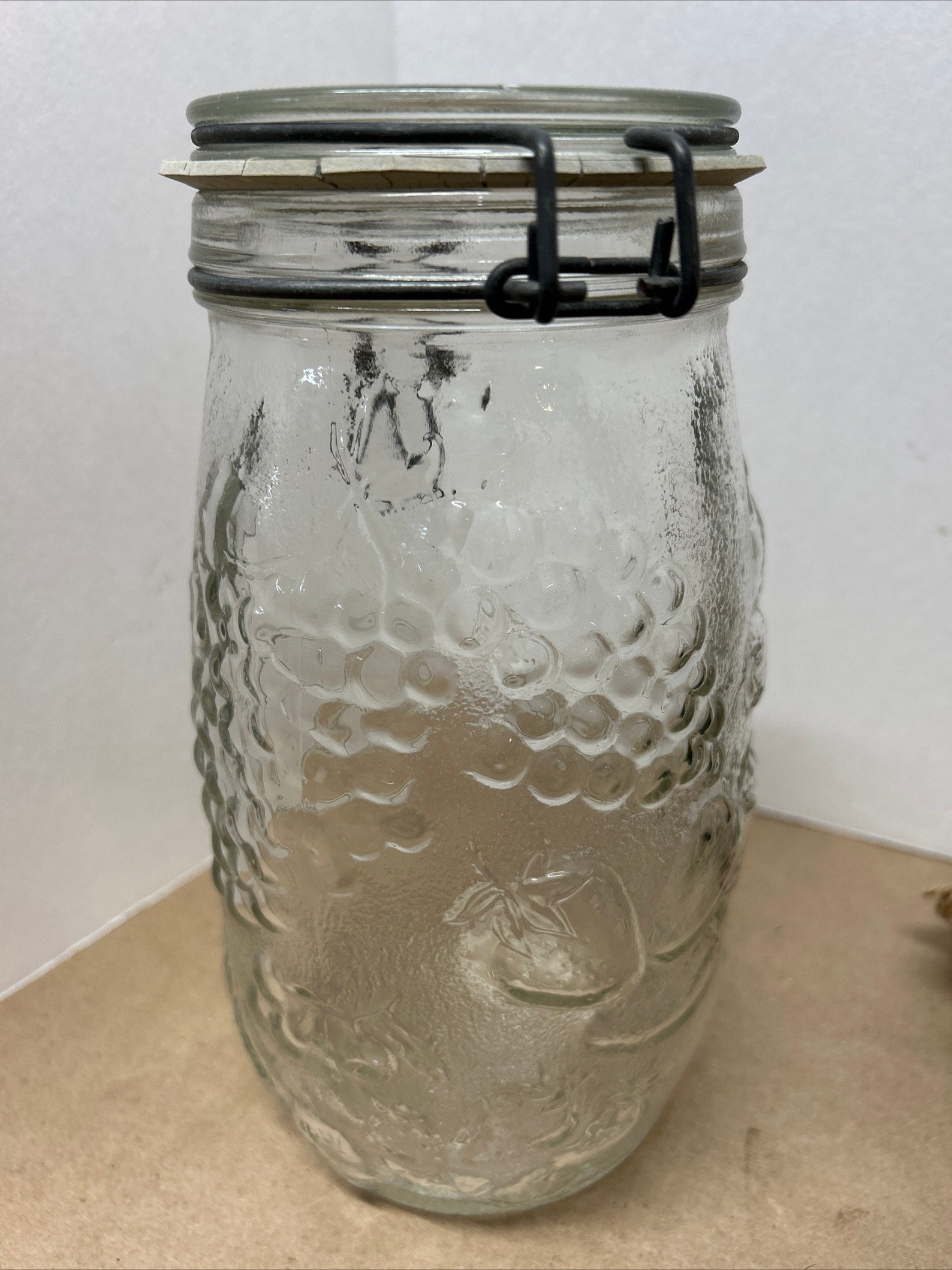 Wheaton Fruit Embossed Clear Canning Jar W/ Wire Bail Closure Lid ...