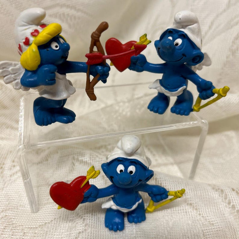 Vintage Peyo Smurfs: Valentine Cupid Figurines, Made in Portugal 1981 ...