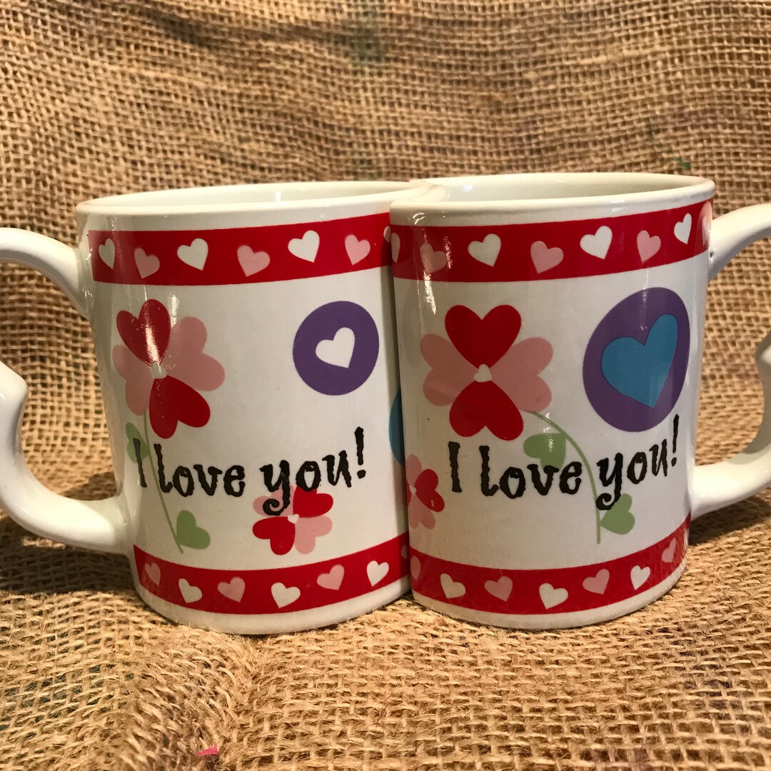 Vintage "i Love You" Mugs, Floral Twin Coffee Mug Set - Etsy