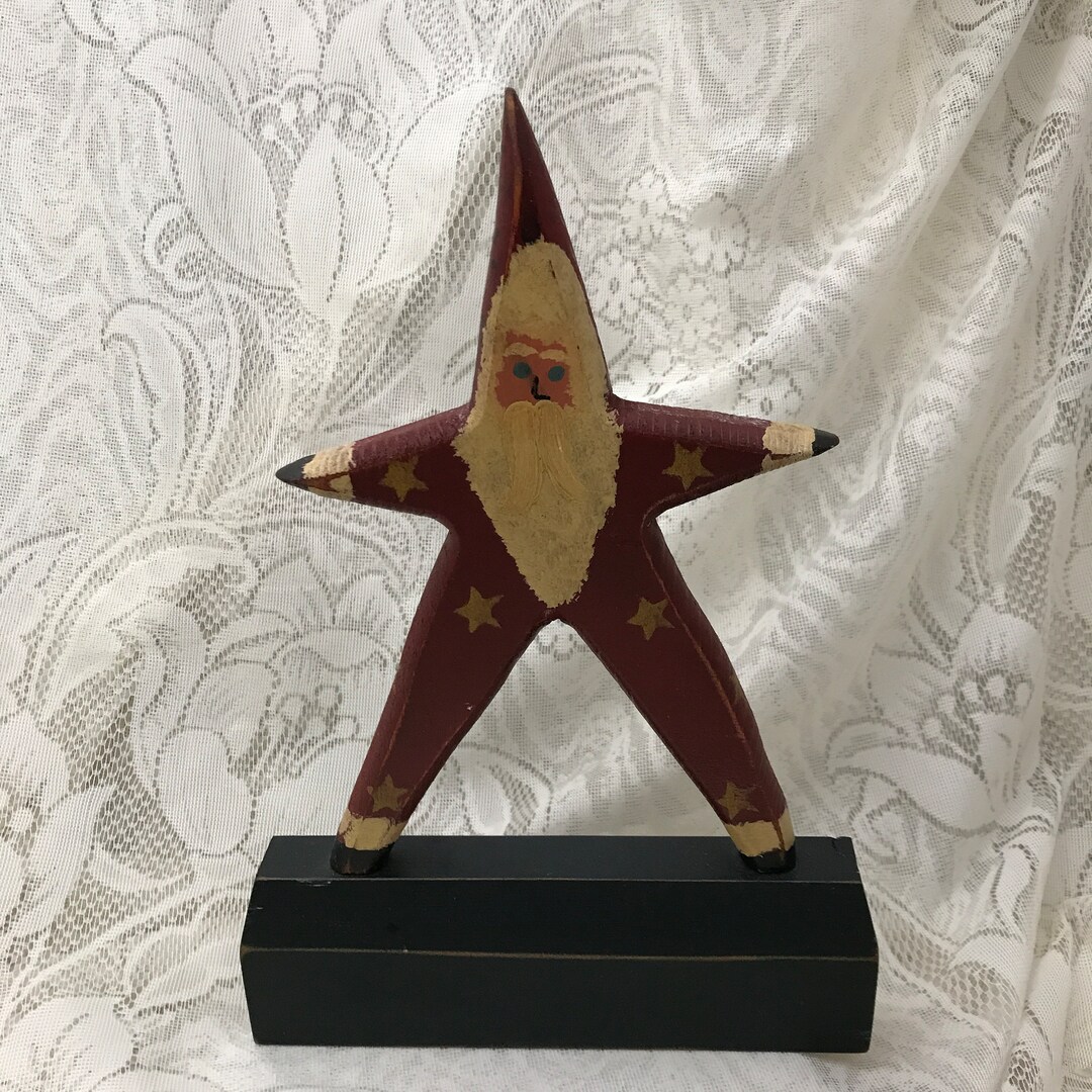 Christmas Folk Art Santa, Handmade, Hand Painted Wooden Star Shaped ...