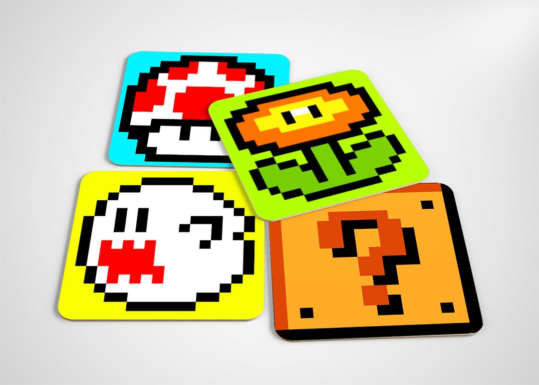 Super Mario Bros Coasters Set of 4 Wooden Cork Mario Bros - Etsy