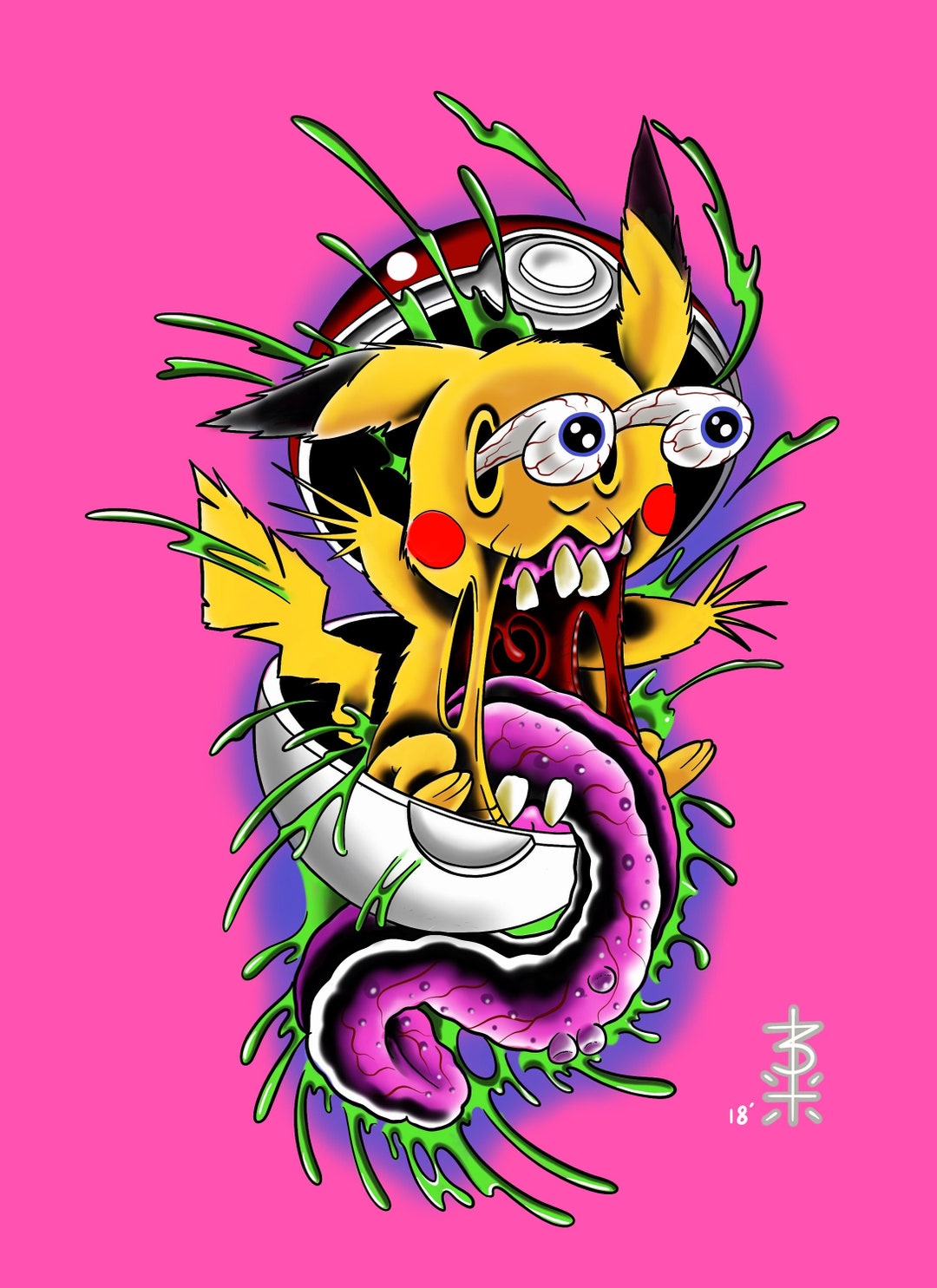 Pikachu Rat Fink Pocket Monster Pokémon Pokéball Art Print - Etsy