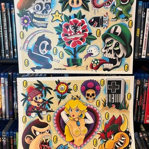 Super Mario Brothers Tattoo Flash Sheet - Etsy