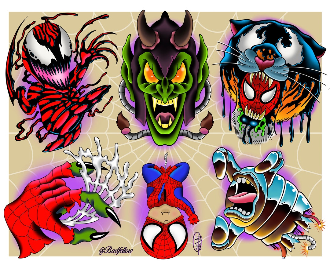 Spider-man Tattoo Flash Sheet - Etsy