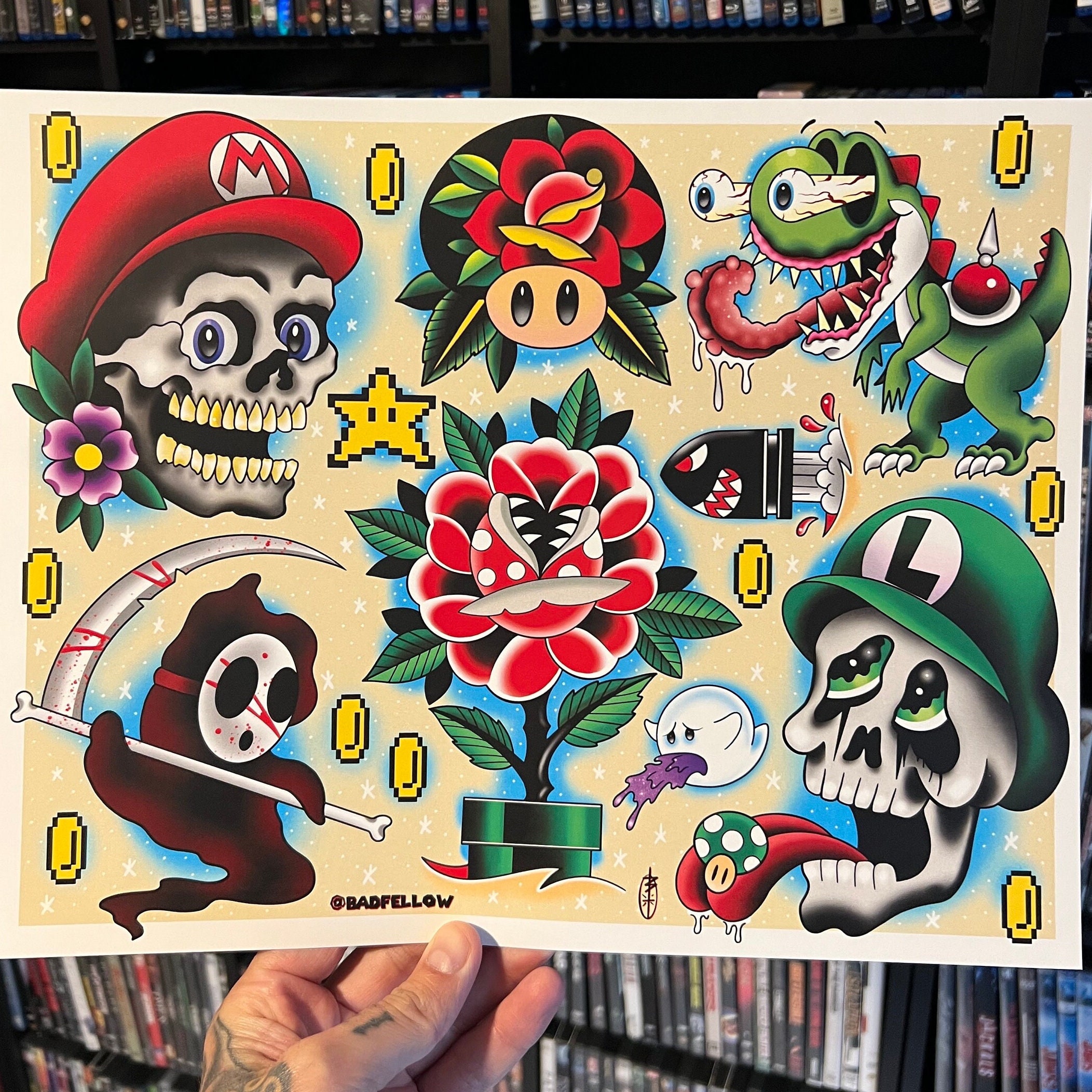 Super Mario Brothers Tattoo Flash Sheet - Etsy
