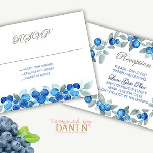 Blueberry Wedding Invitation, Winter Wedding Suite, Blue and Gray ...