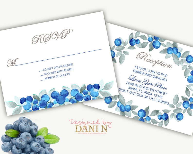 Blueberry Wedding Invitation Winter Wedding Suite Blue and - Etsy
