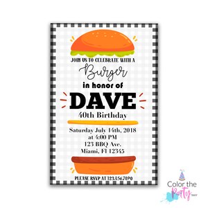 BBQ Burger Birthday Invitation Hamburger Party Invite Summer - Etsy