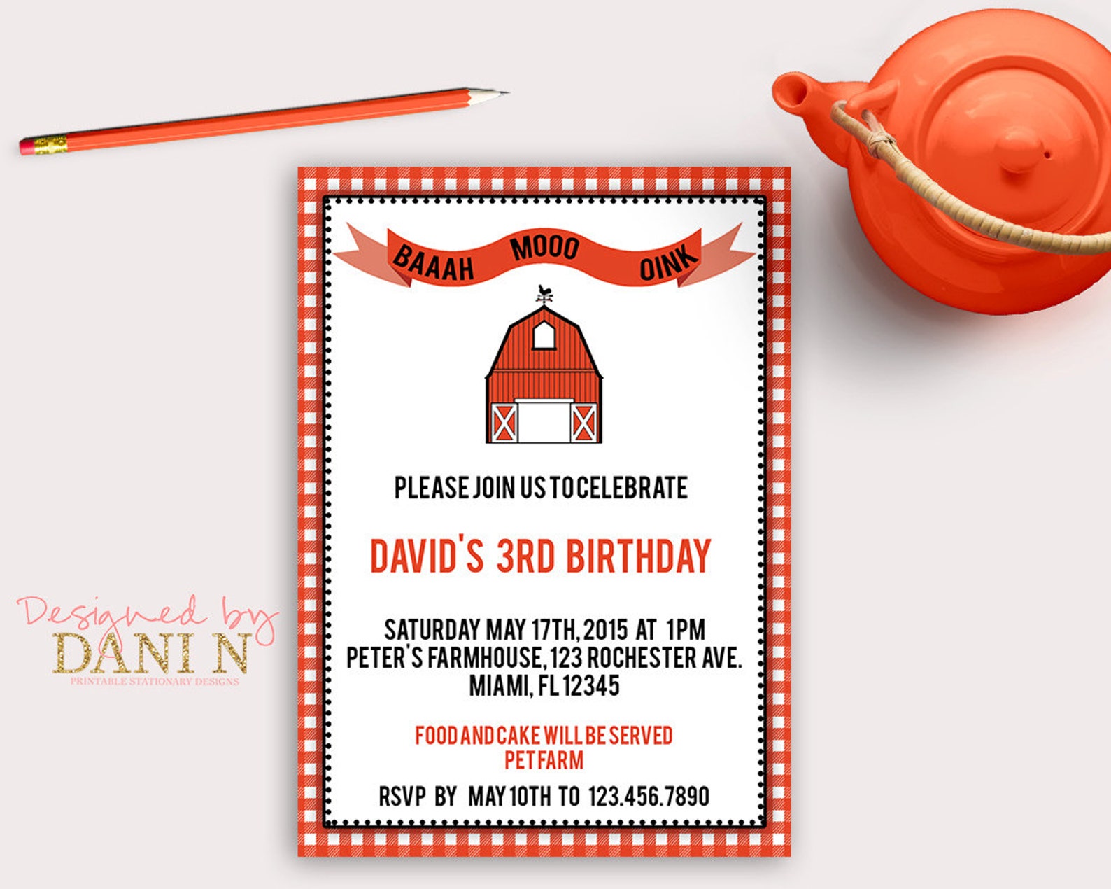 Farm Birthday Party INVITATION Red and Black Barn Invite Pet | Etsy