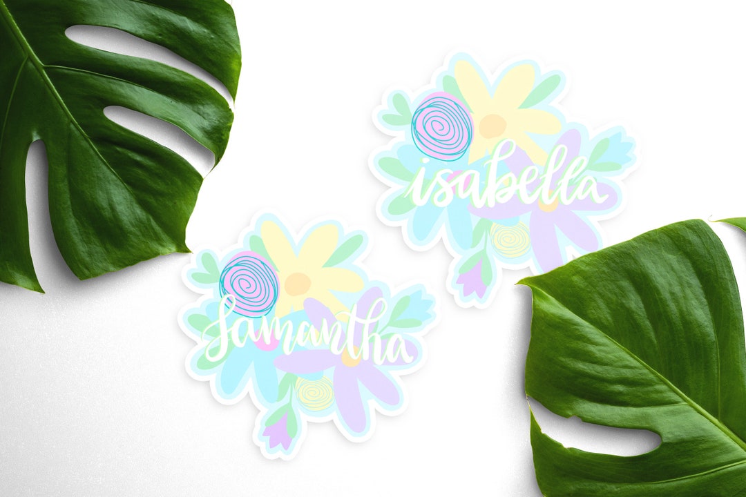 Personalized Floral Stickers, Custom Name Waterproof Sticker, Flower ...