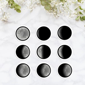 Moon Phases Sticker Sheet, Full Moon Vinyl Stickers, Lunar Vinyl Decal ...
