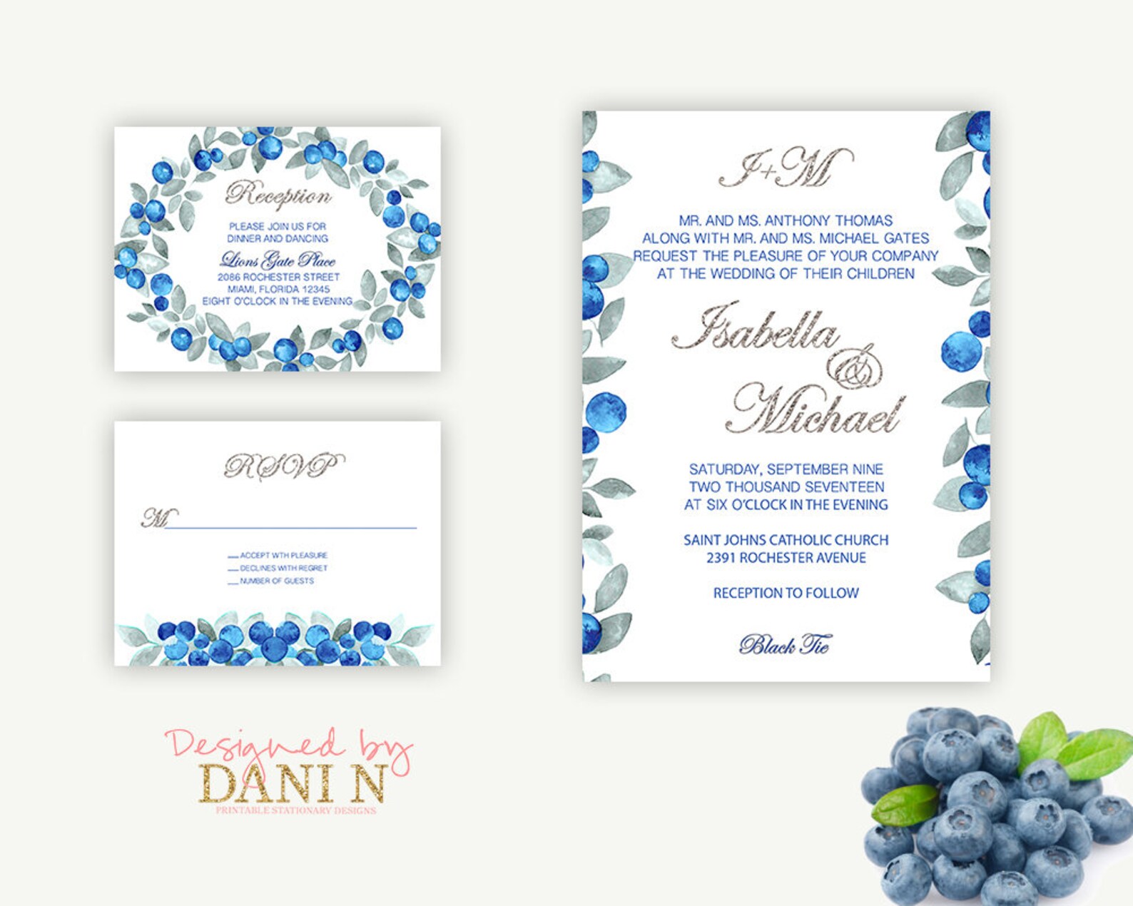 Blueberry Wedding Invitation Winter Wedding Suite Blue and - Etsy