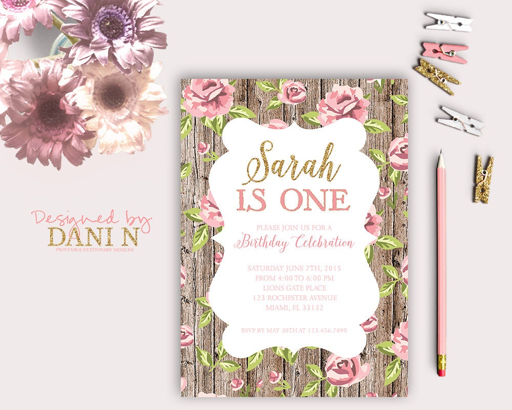 Vintage Rustic Birthday Invite Shabby Chic Floral Birthday - Etsy