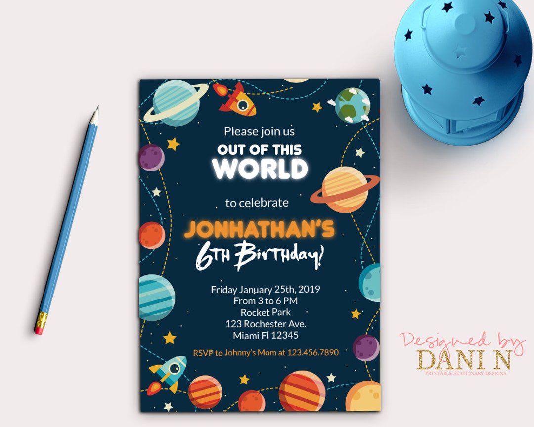 Space Party Invite Rocket and Planets Birthday Invitation - Etsy