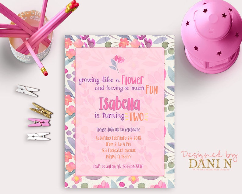 Floral Spring Birthday Invitation Girl First Birthday Flower | Etsy