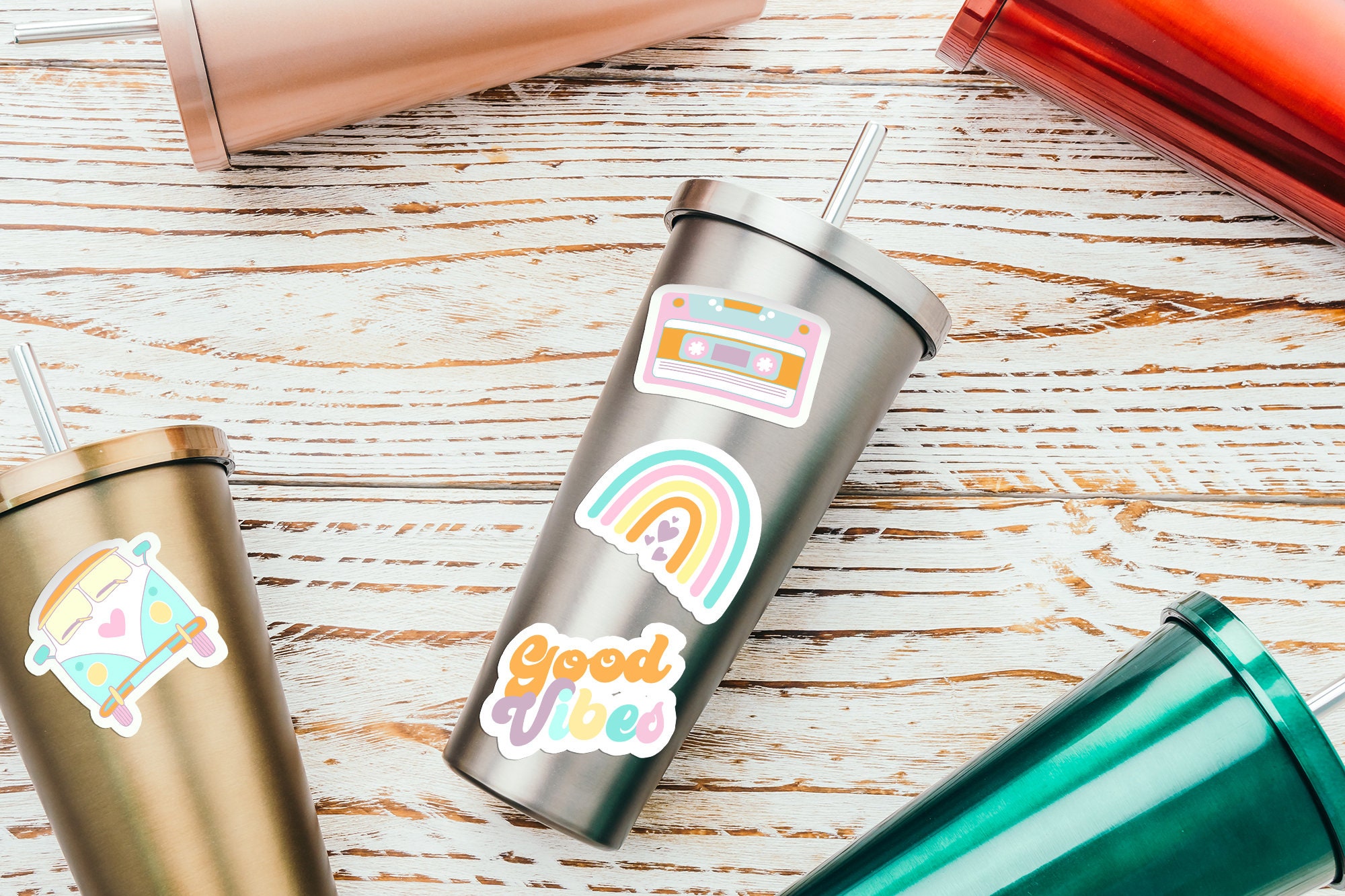 Retro waterproof sticker Good vibes vinyl stickers Cassette | Etsy