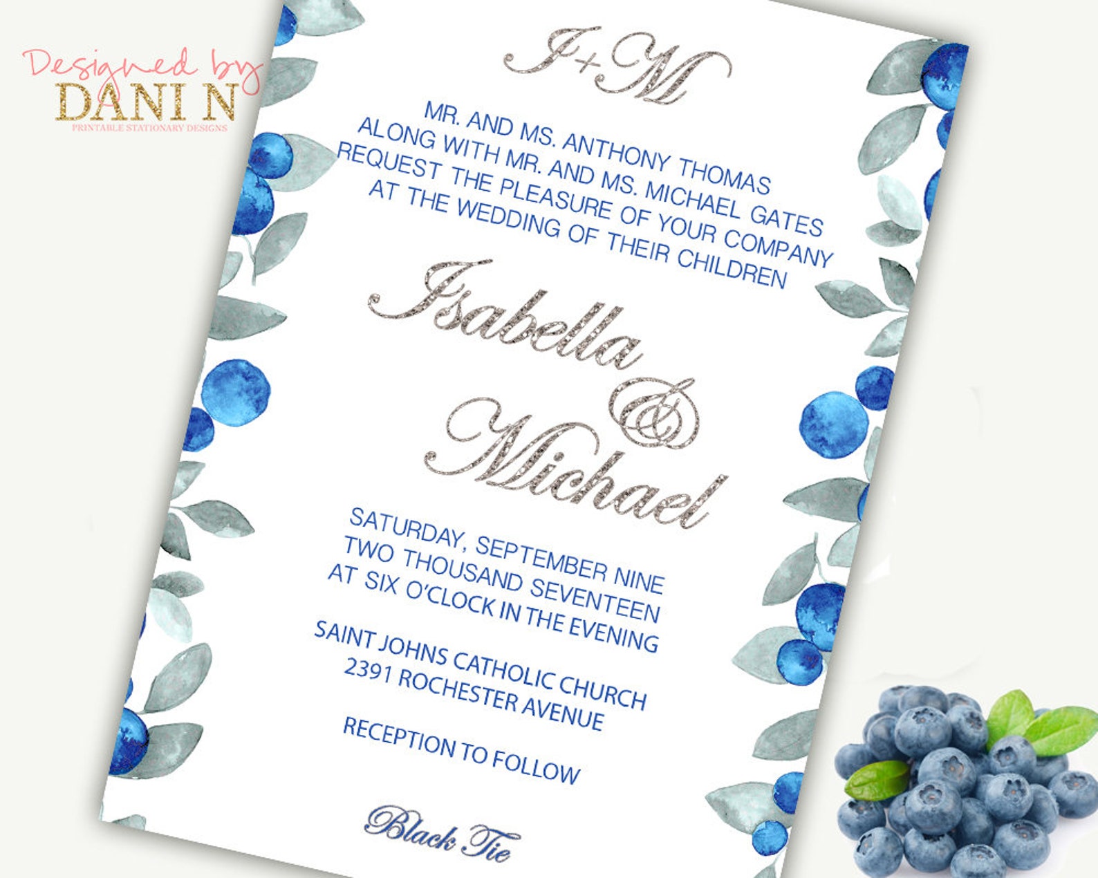 Blueberry wedding invitation Winter Wedding Suite Blue and | Etsy