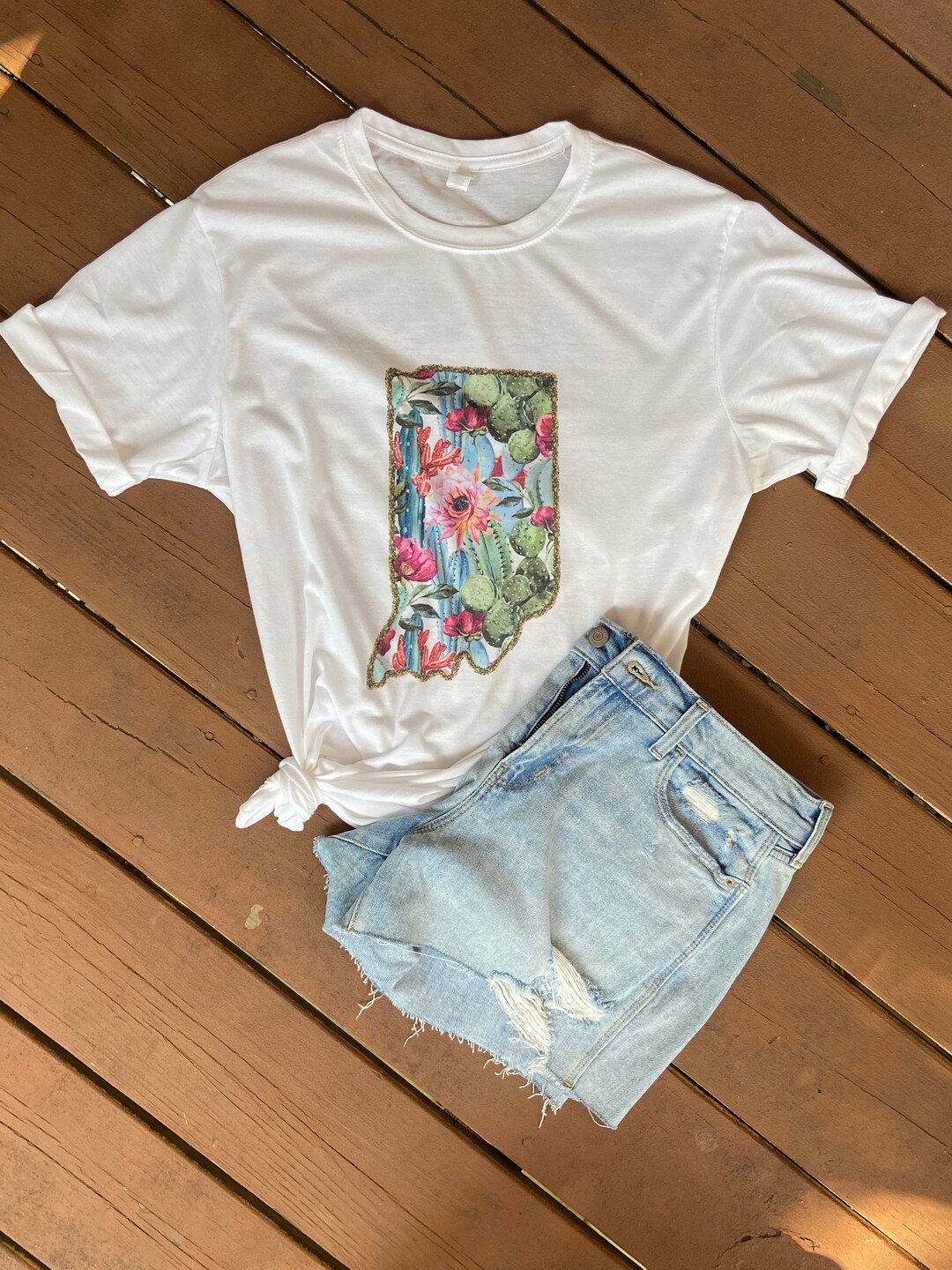 Indiana Cactus Floral T-shirt Girly State Tee IN Indiana - Etsy