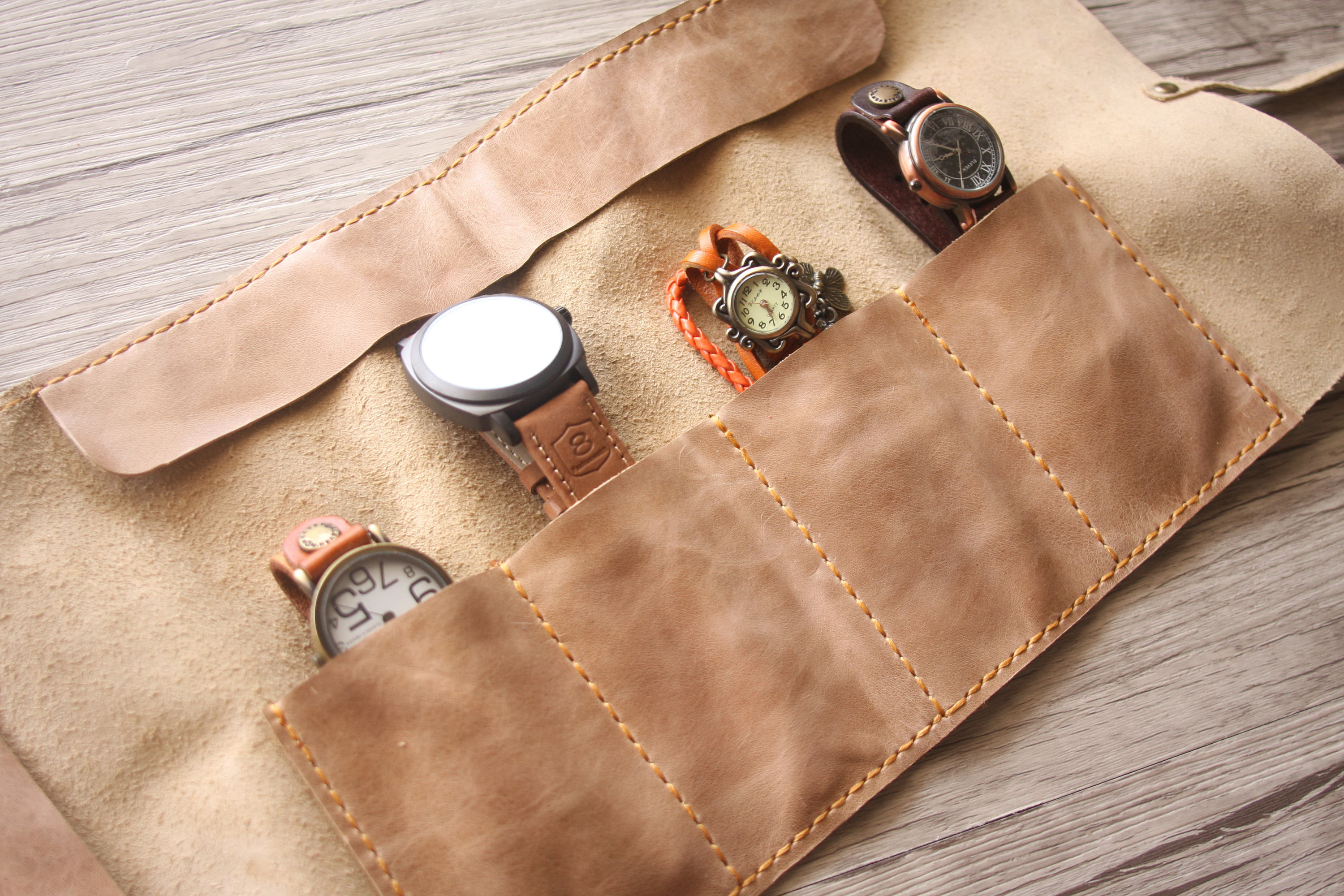 Leather Watch Case Tool Roll Hand Stitched Watch Sleeve Pen - Etsy