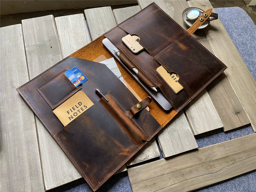 A4 Leather Portfolio Case Personalized Padfolio, Travel Laptop ...