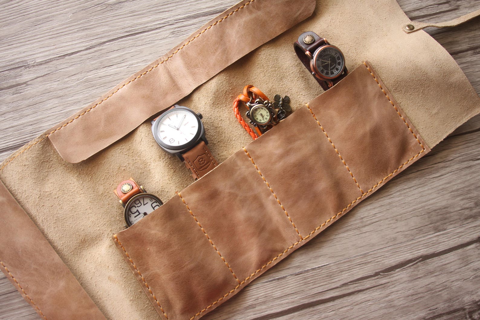 Leather Watch Case Tool Roll Hand Stitched Watch Sleeve Pen - Etsy