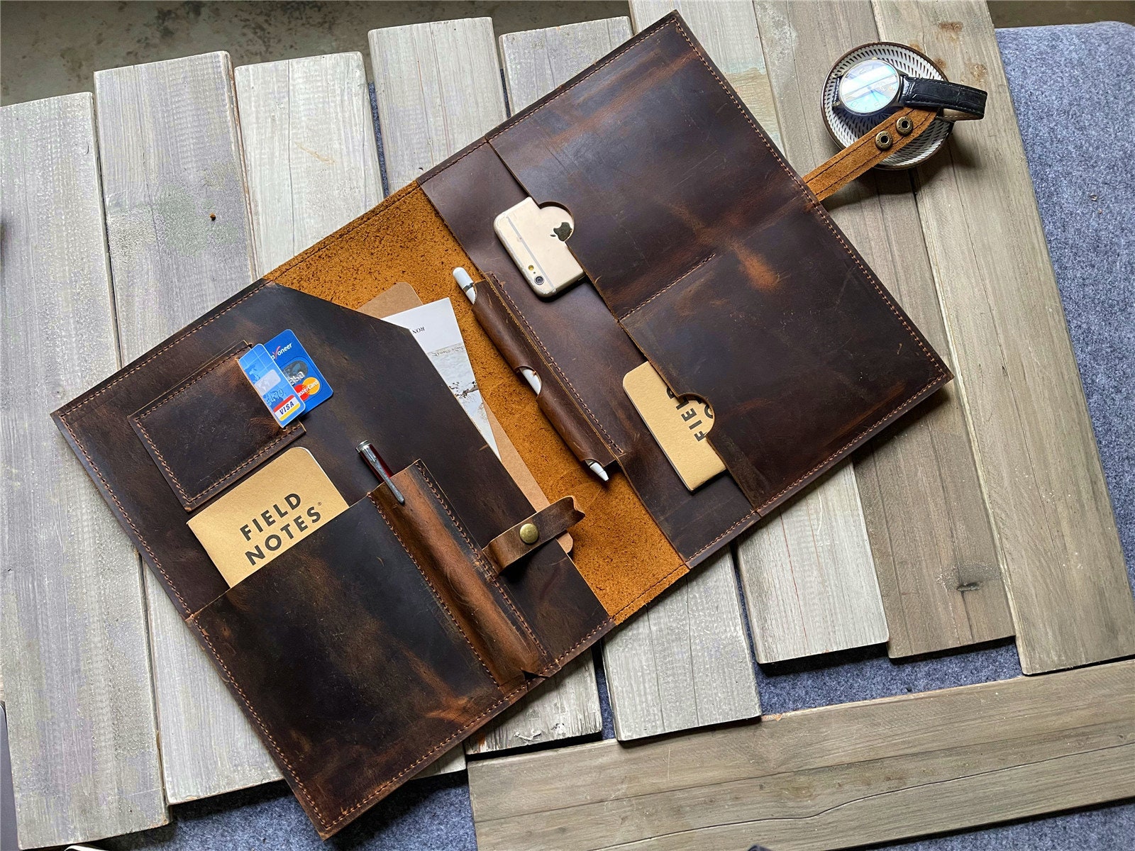 Personalized Leather Portfolio Case: Handmade A4 Document Organizer - Etsy