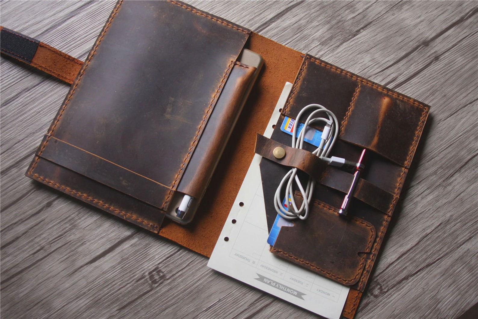 Embossed Leather Portfolio A5 Folder Padfolio Travel Planner - Etsy