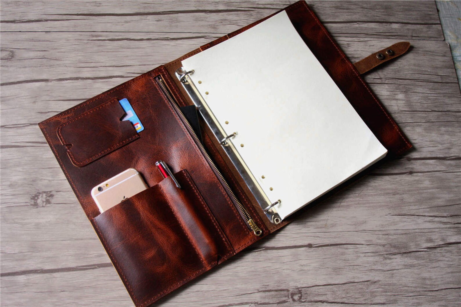 Luxury Leather Binder, A4 Zippered Leather Portfolio, Travel Planner ...