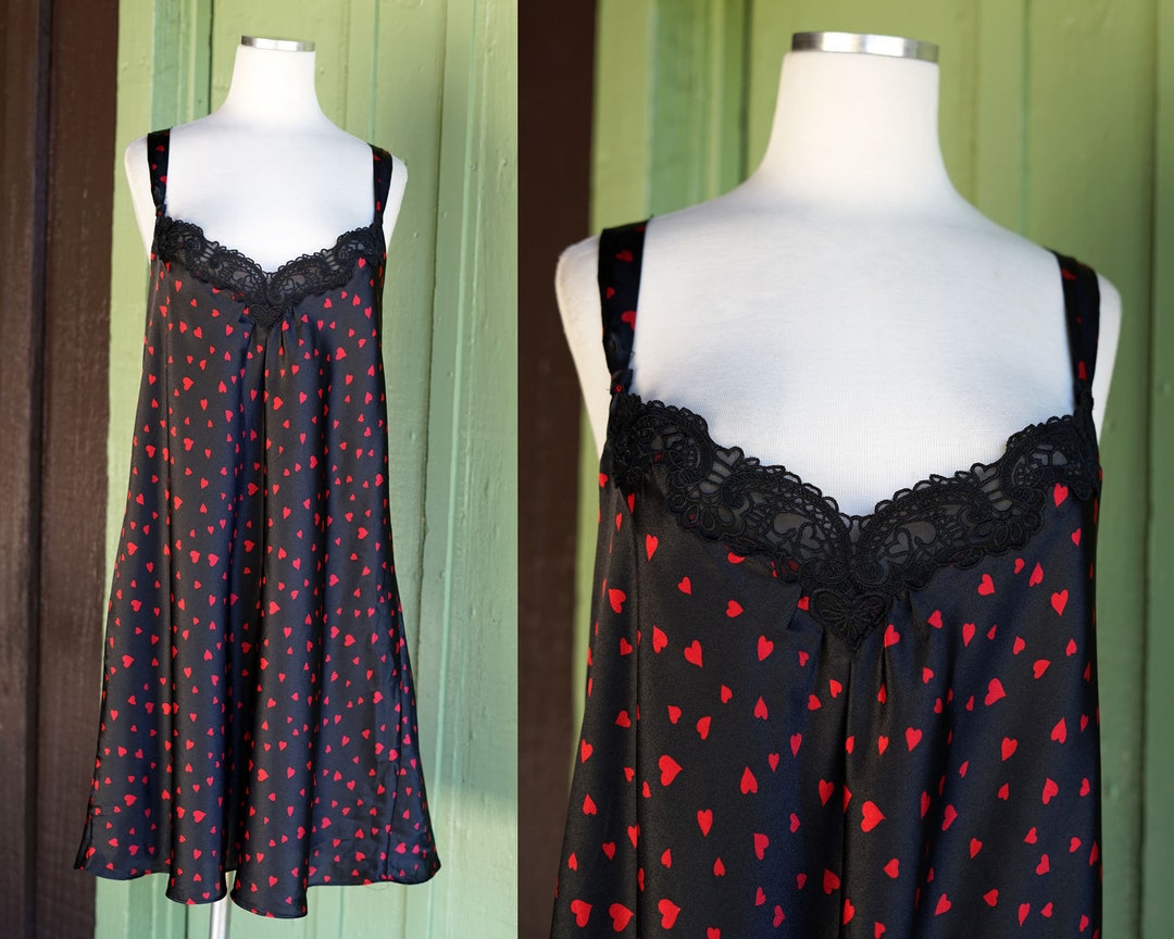 1990s 2000s Morgan Taylor Intimates Black Bias Cut Short Nightgown With ...