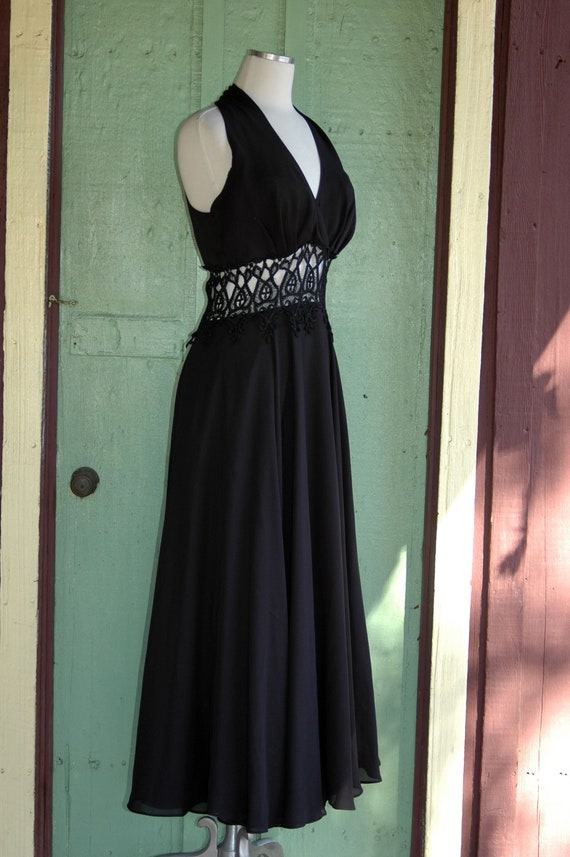 1990s Black Formal Evening Gown with Open Caged Lace … - Gem
