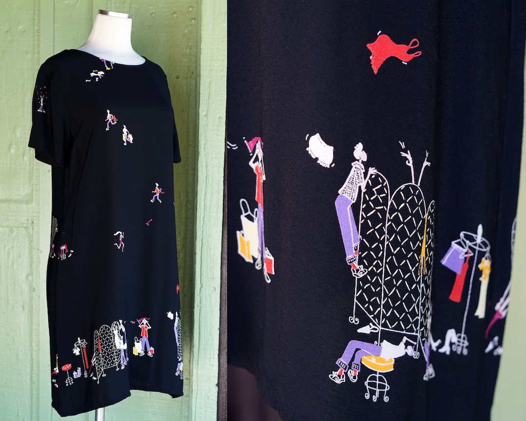 1990s David Dart Collection Shopping Scene Black Short Shift Dress ...