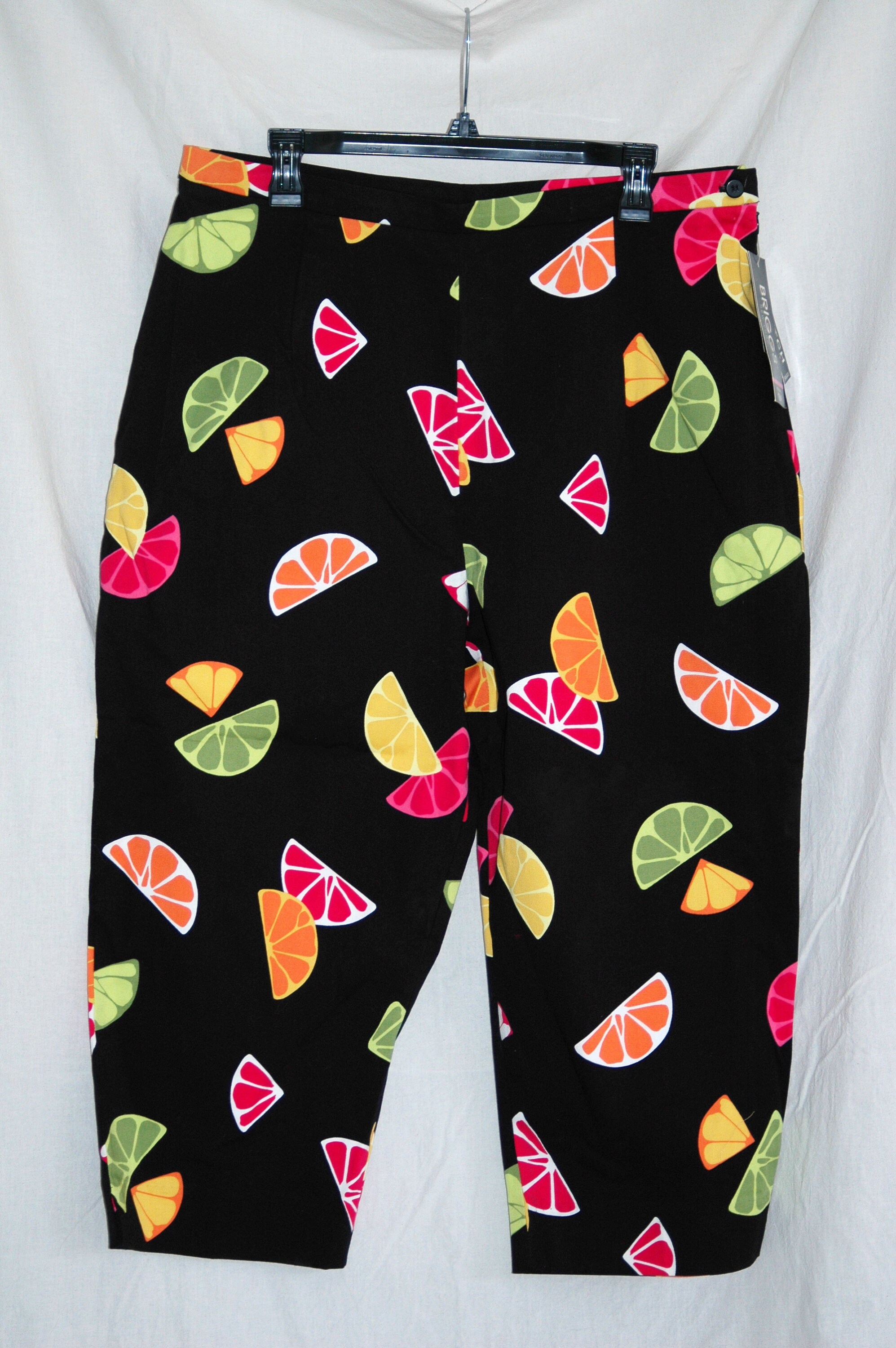 1990s 2000s NOS Black Pink Yellow Orange Green Citrus Fruit Capri Pants ...
