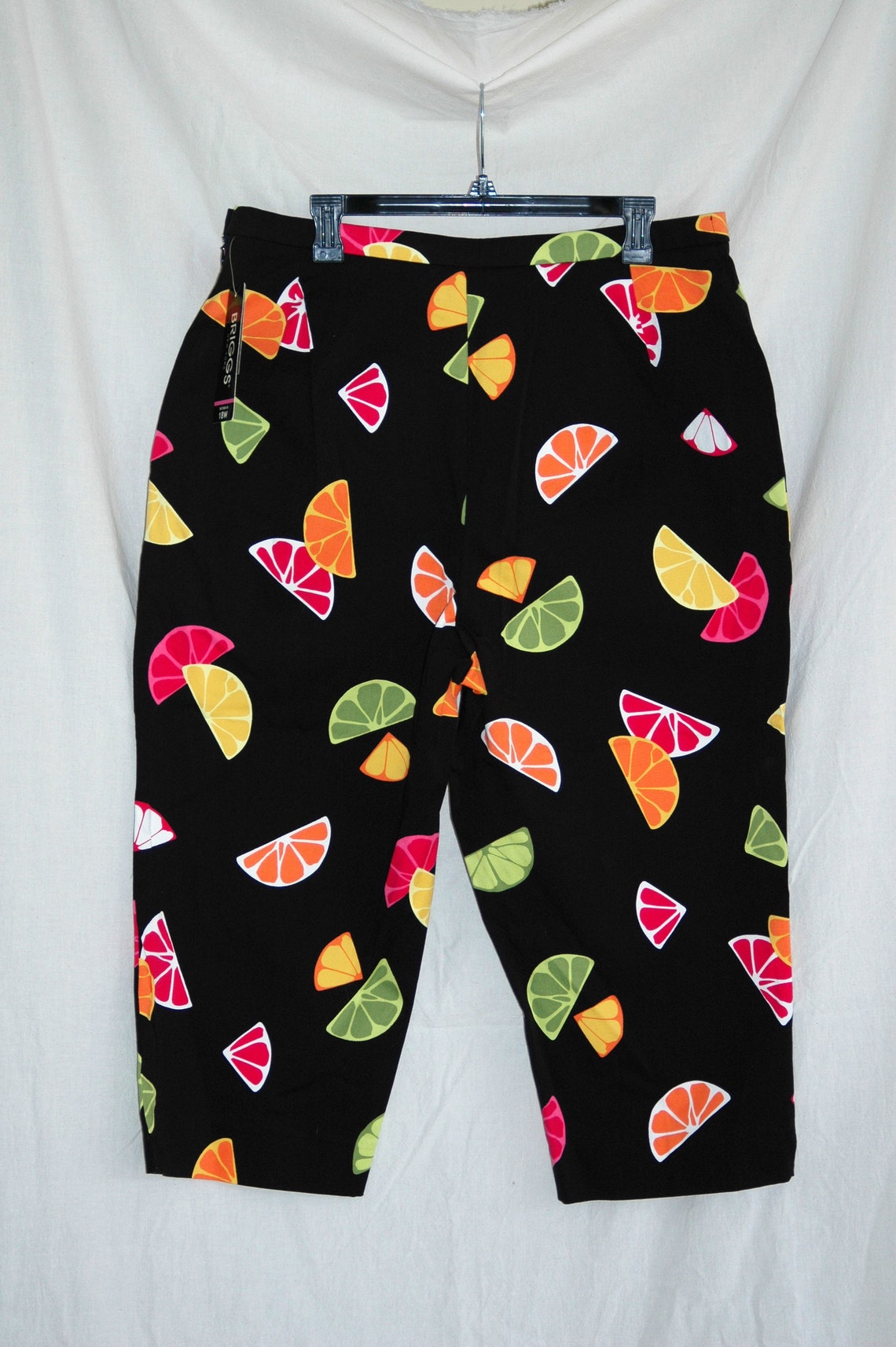 1990s 2000s NOS Black Pink Yellow Orange Green Citrus Fruit Capri Pants ...