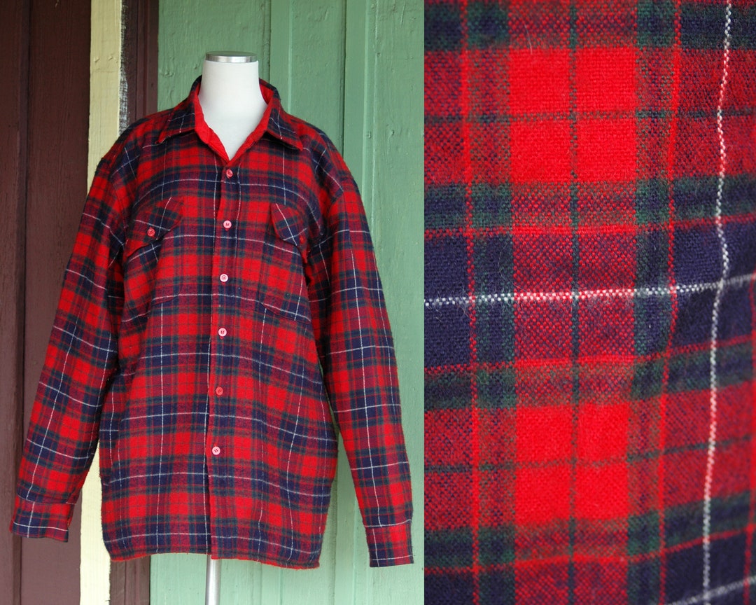 HOLIDAY Red Flannel Wool Jacket // Nylon Lined Classic Red Green Navy ...
