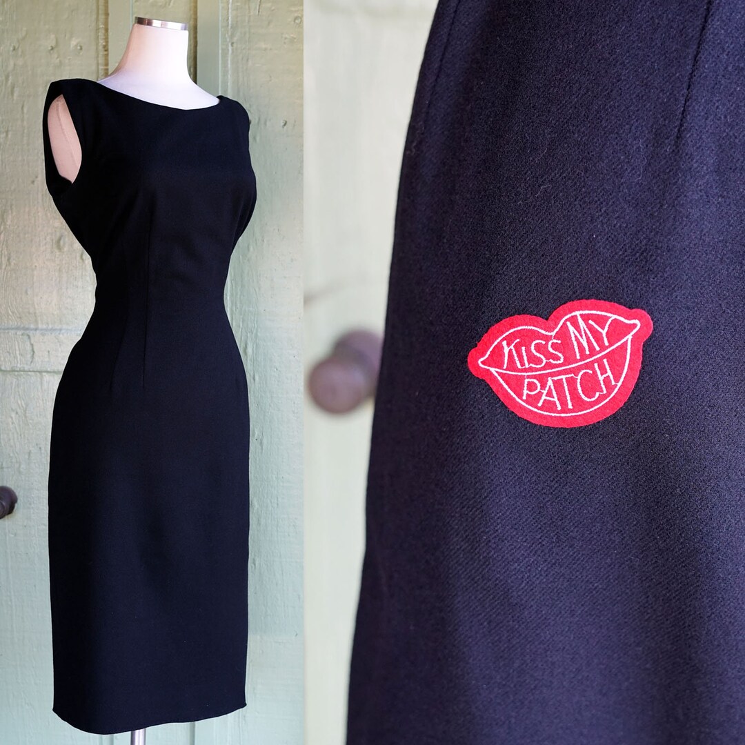 1950s Black Wool Sleeveless Wiggle Dress // 50s Scoop Neck Sleeveless Hourglass Union Made Midi ...