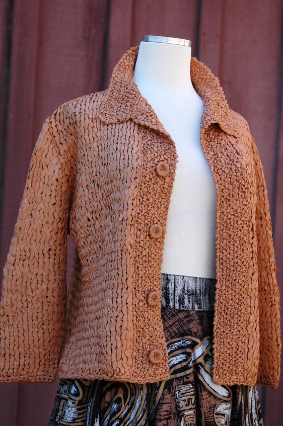 1950s 1960s Light Golden Brown Ribbon Jacket // 50s 6… - Gem