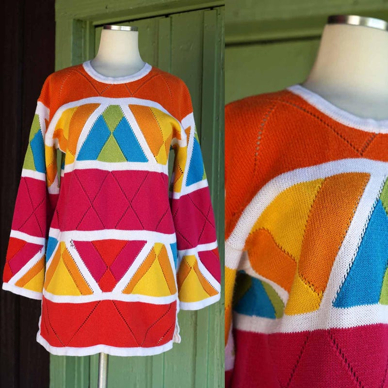 90s Colorful Sweater - Etsy