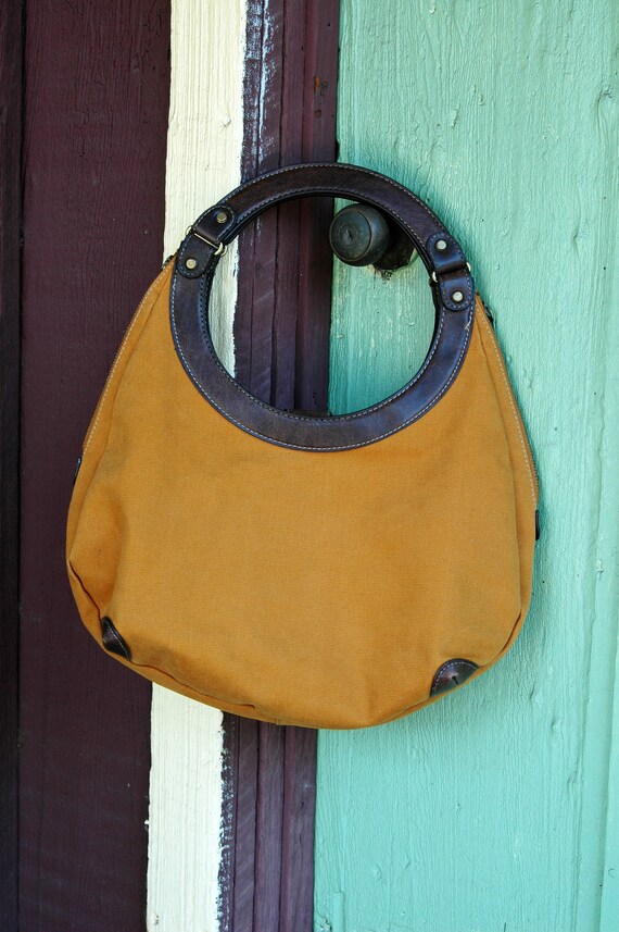 1990s 2000s Mustard Orange Yellow Canvas Round Handle… - Gem