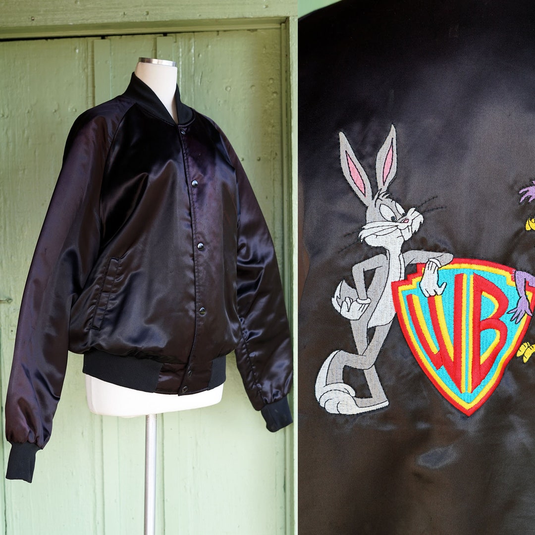1990s Black Satin Warner Brothers Jacket With Bugs Bunny and the ...