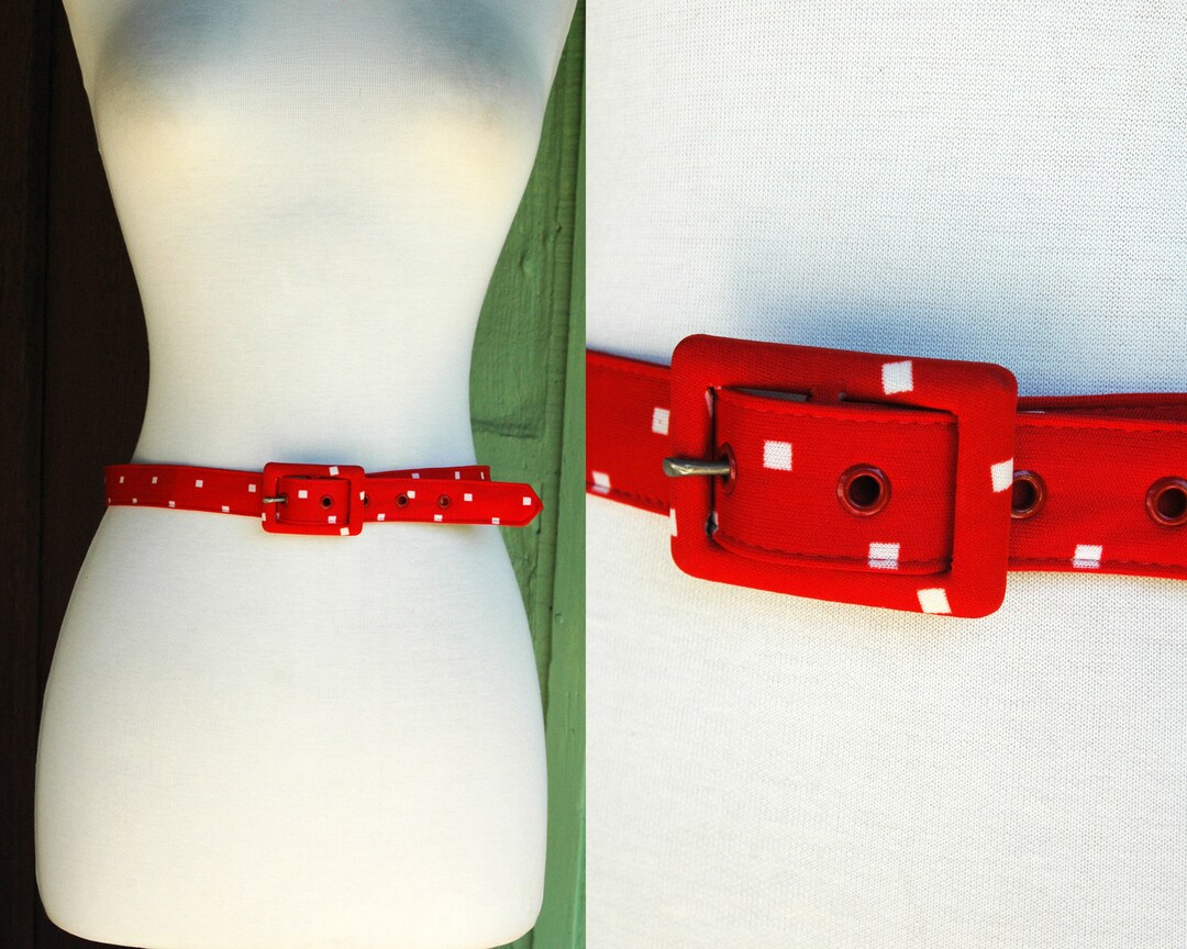 1980s Red and White Square Dot Graphic Skinny Belt - Etsy